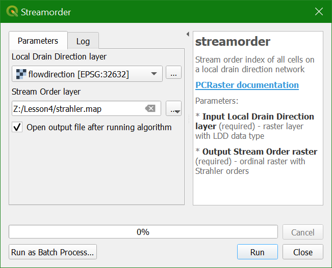 Tutorial Stream and Catchment Delineation using PCRaster in QGIS: Calculate Strahler Orders | OCWGIS